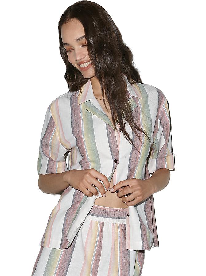SCOTCH & SODA Scotch & Soda Linen Cotton Blend Striped Short Sleeve Shirt